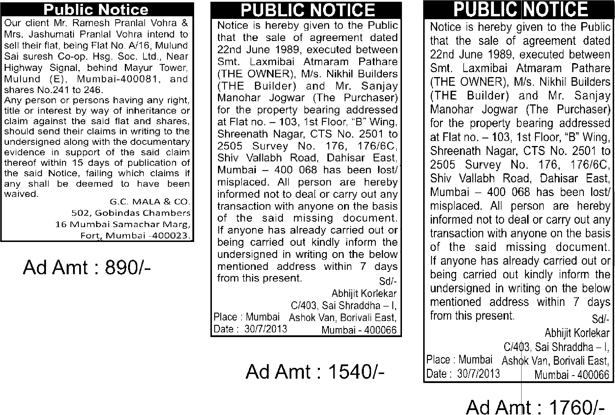 PUBLIC NOTICE NEWSPAPER - PUBLIC-NOTICE -STARTS-890/- PUBLIC NOTICE NEWSPAPER - PUBLIC-NOTICE -STARTS-890/-